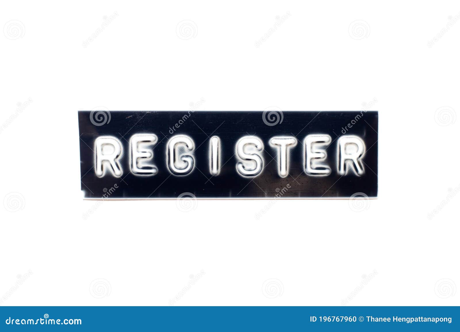 Emboss Letter in Word Register in Black Banner on White Background ...