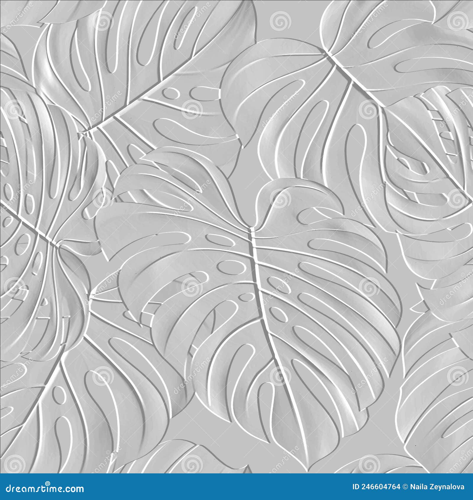 Embossed Tropical Leafy 3d Seamless Pattern. Tropic Leaves Relief White ...