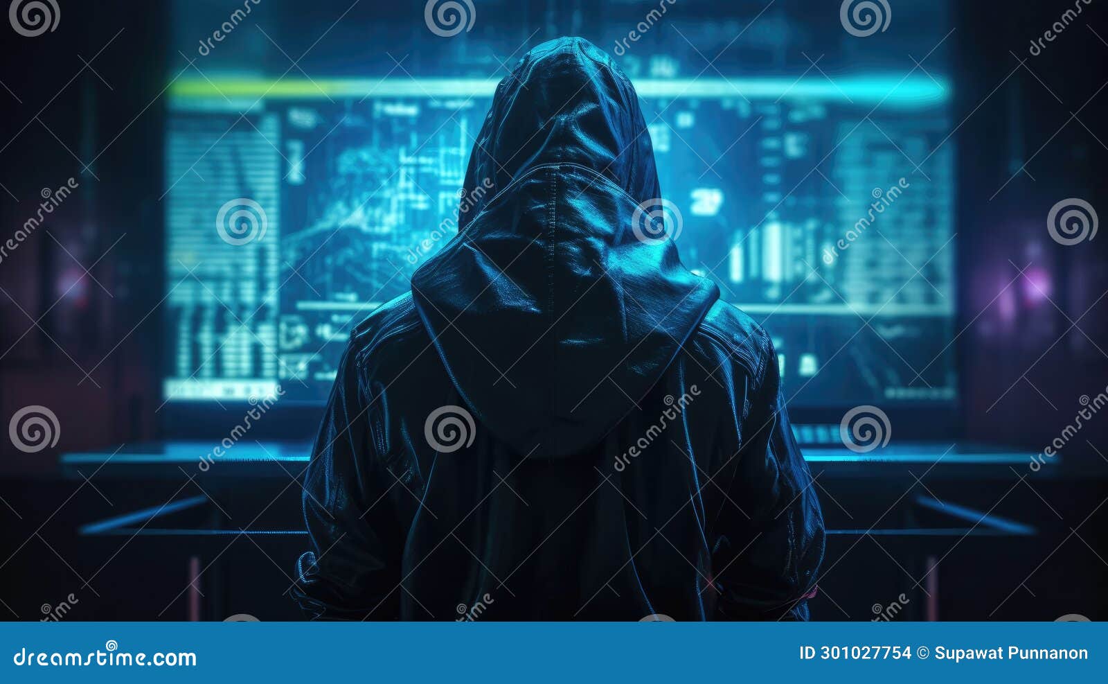 Cybersecurity Vigilance: Hacker Silhouette Reflects Digital Threats ...