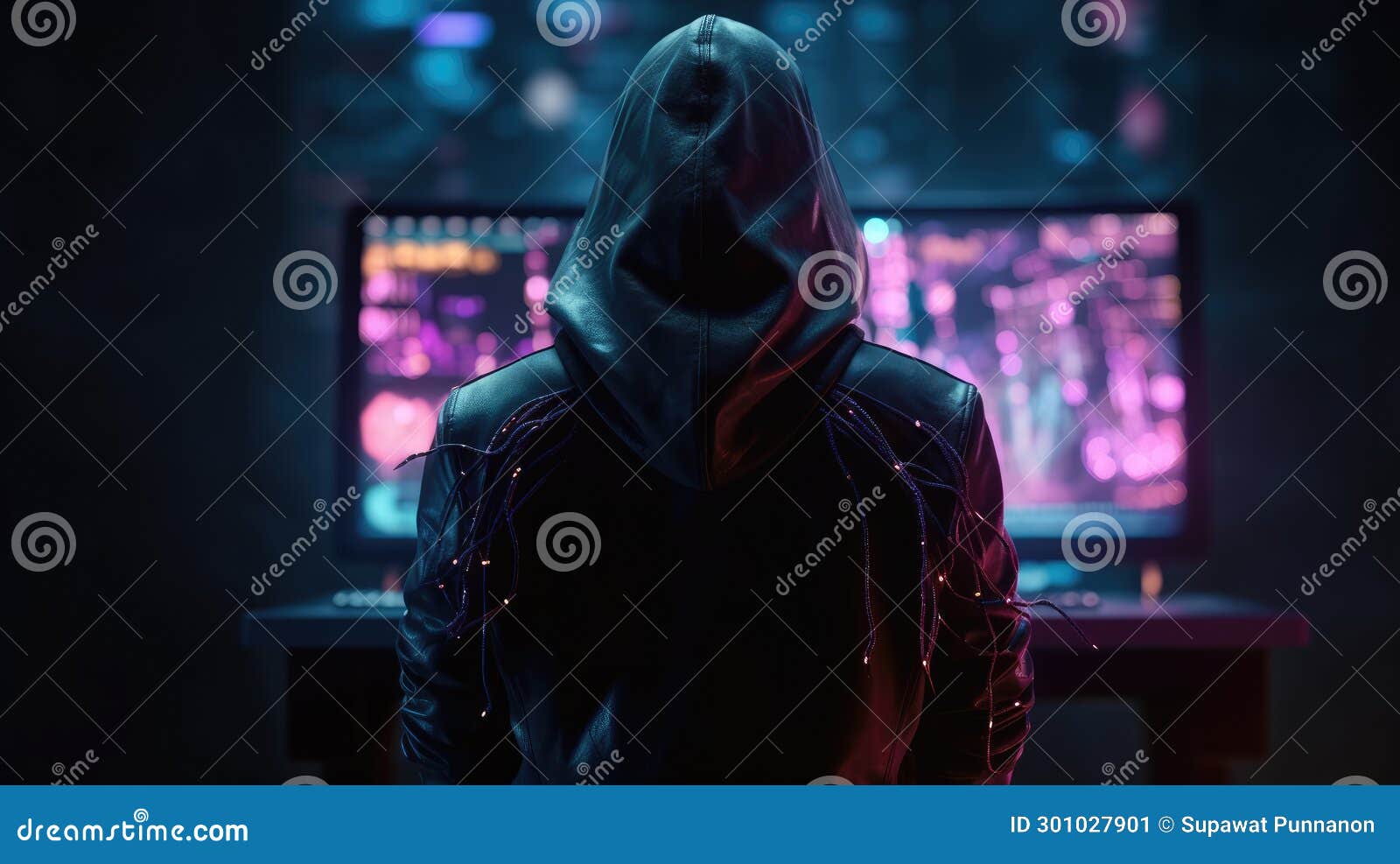 Cybersecurity Vigilance: Hacker Silhouette Reflects Digital Threats Stock Illustration ...