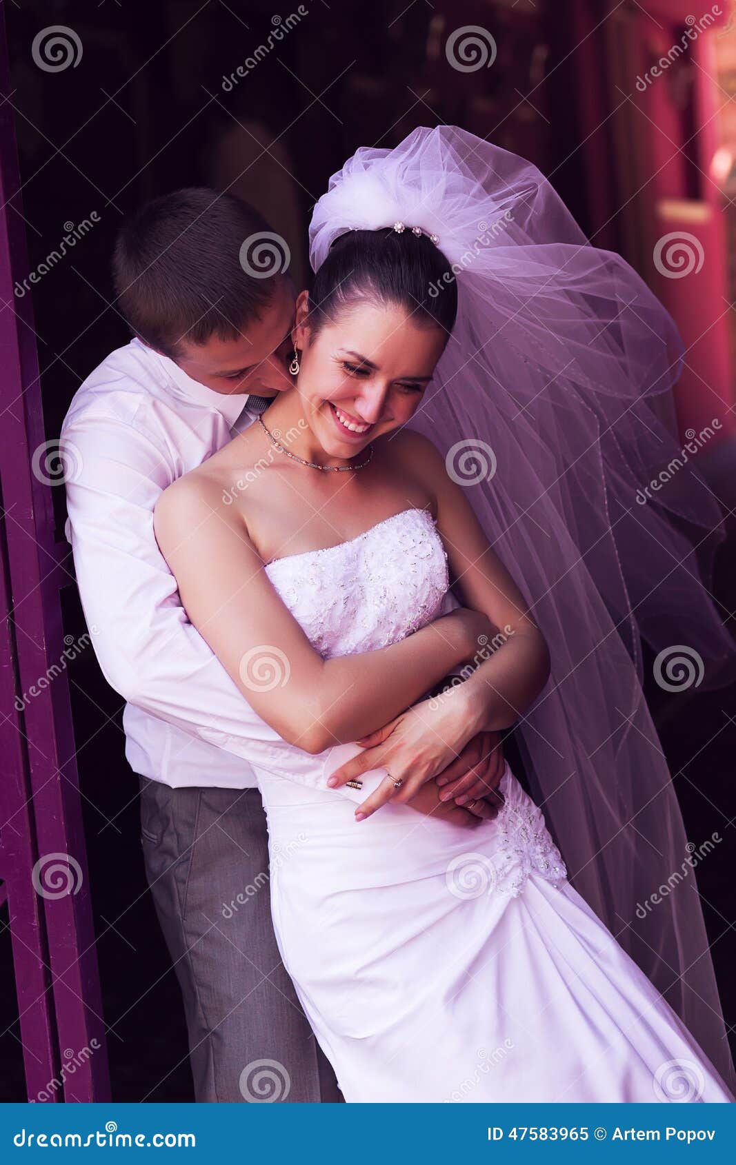 Embracing Bride and Groom Laughing Stock Image - Image of groom ...