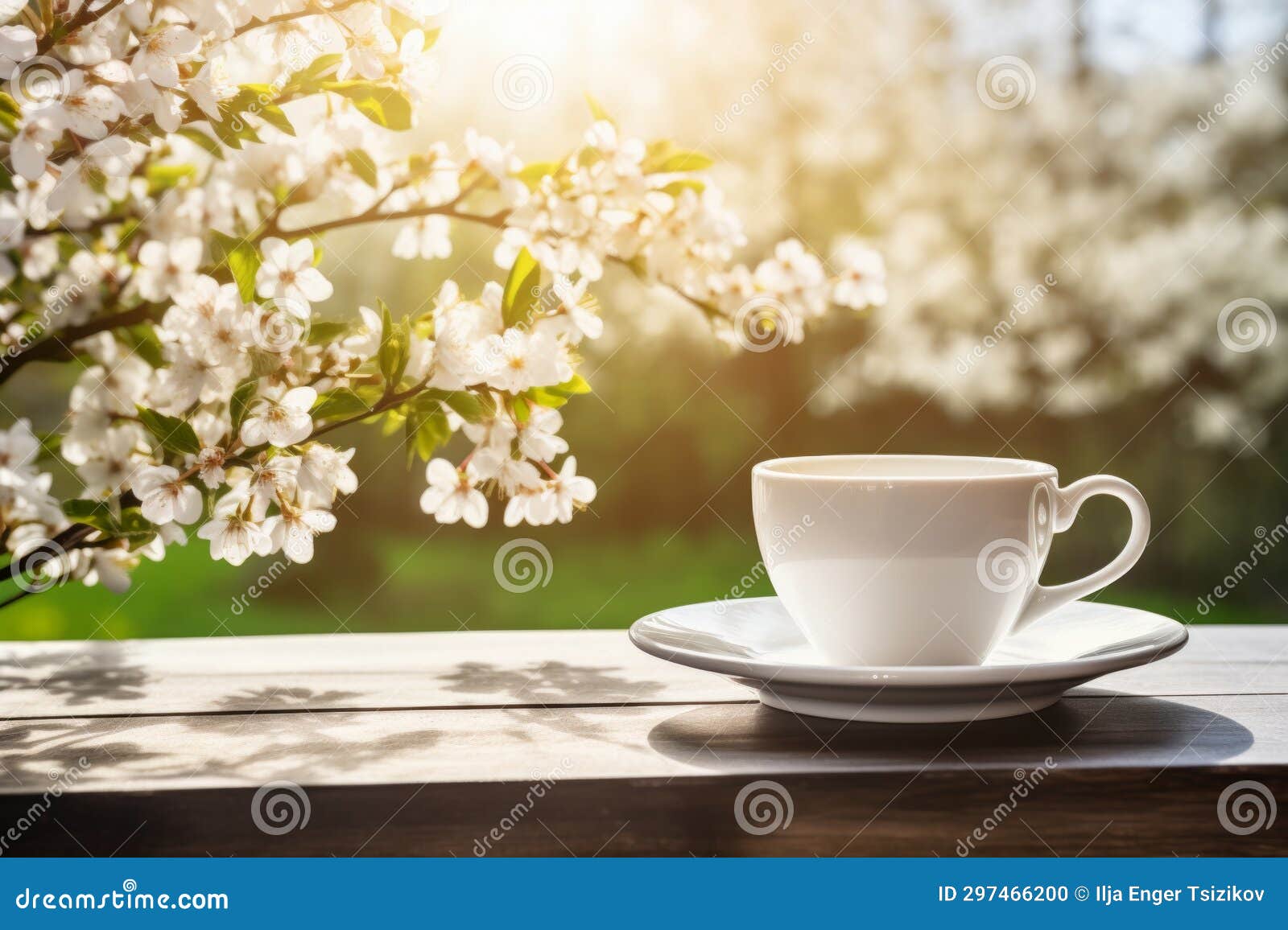 Embracing the Tranquil Essence of Spring a White Cup of Coffee and a ...