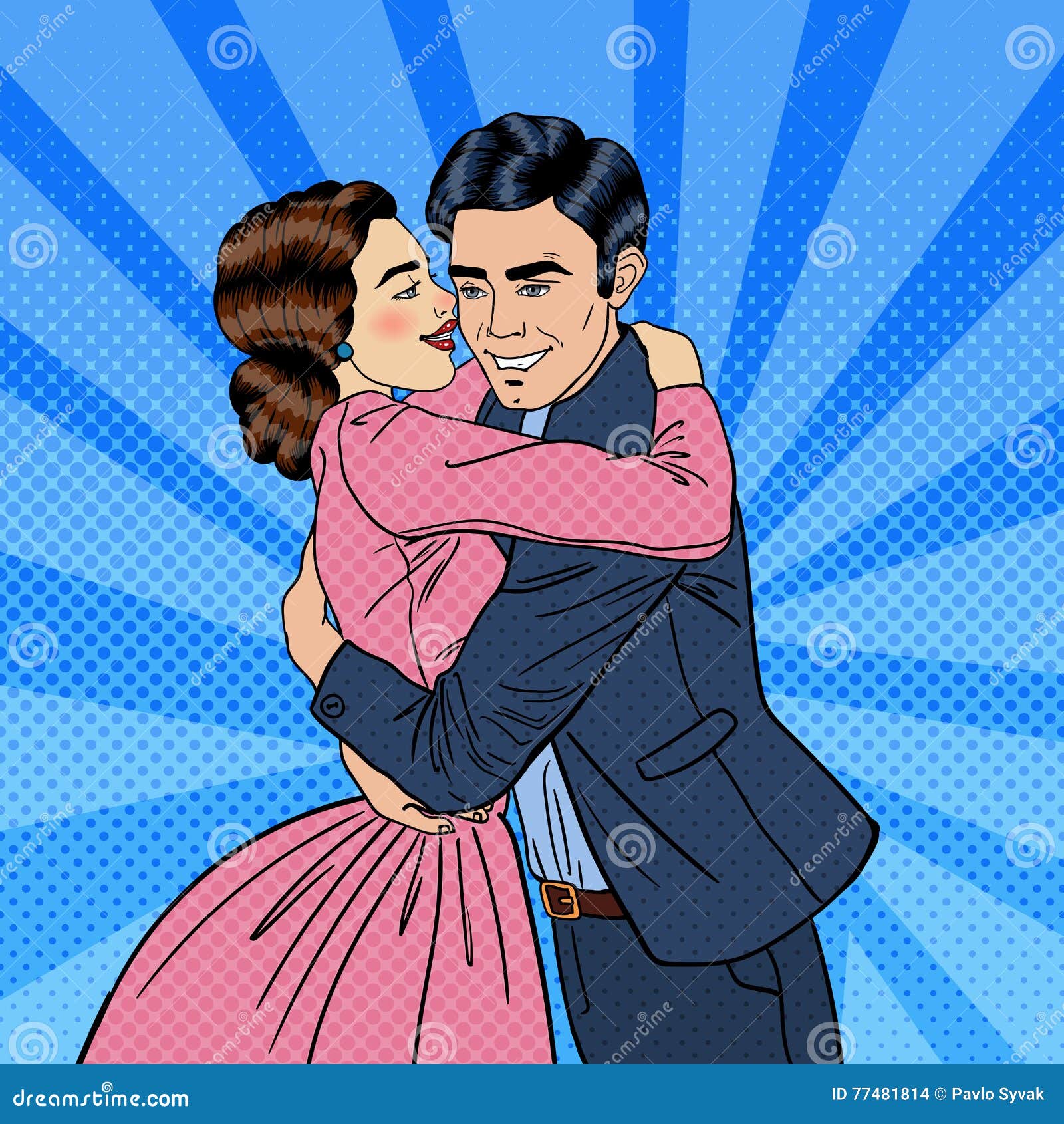 Embracing Young Couple In Love Pop Art Stock Vector Illustration Of