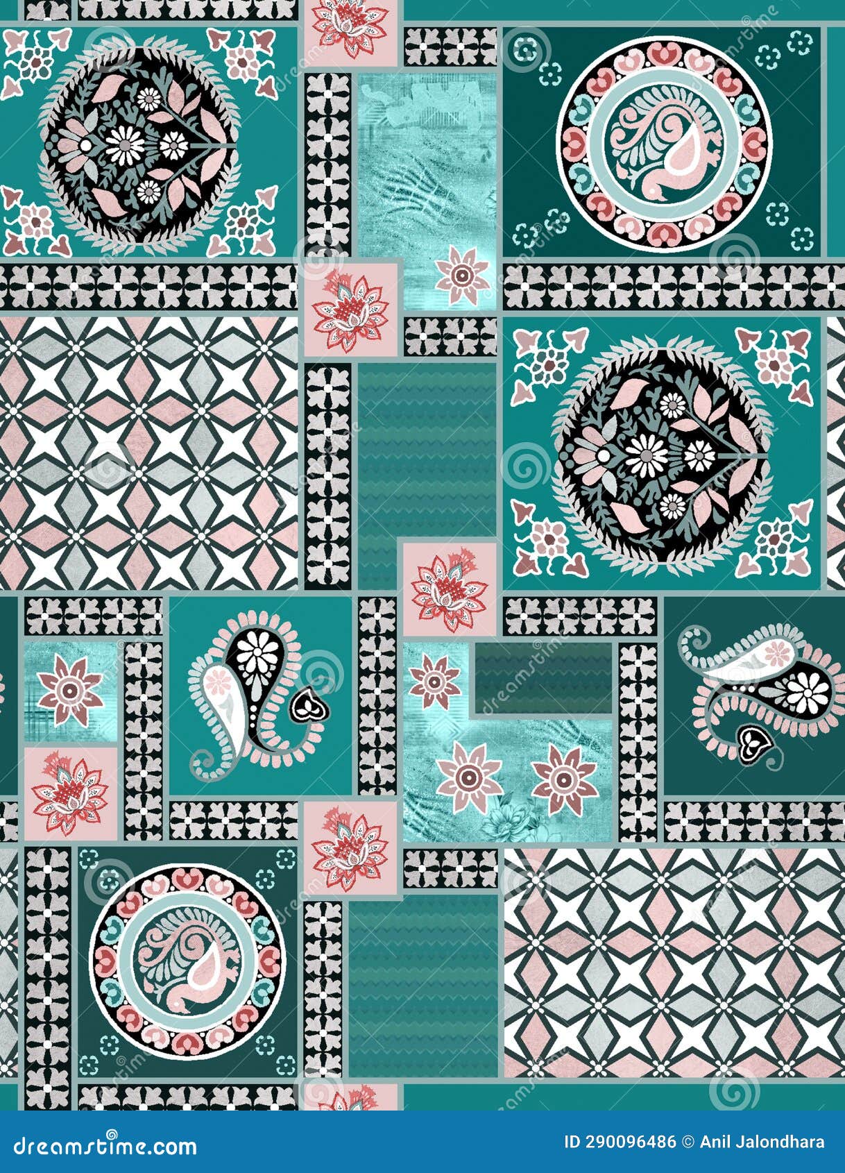 Embrodery Digital Print Work Seamless Abstract Butta Bandhani Multi ...