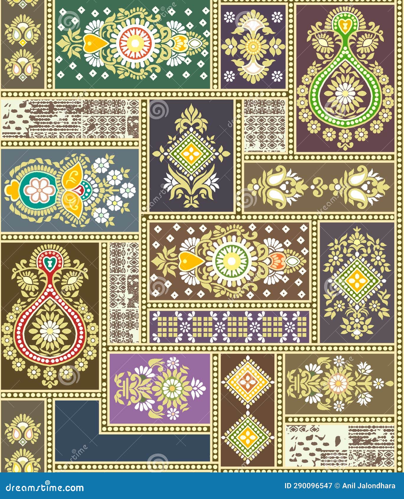 Embrodery Digital Print Work Seamless Abstract Butta Bandhani Multi ...