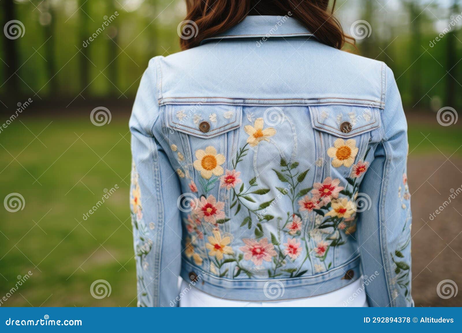 Embroidered Back of a Denim Jacket Stock Illustration - Illustration of ...