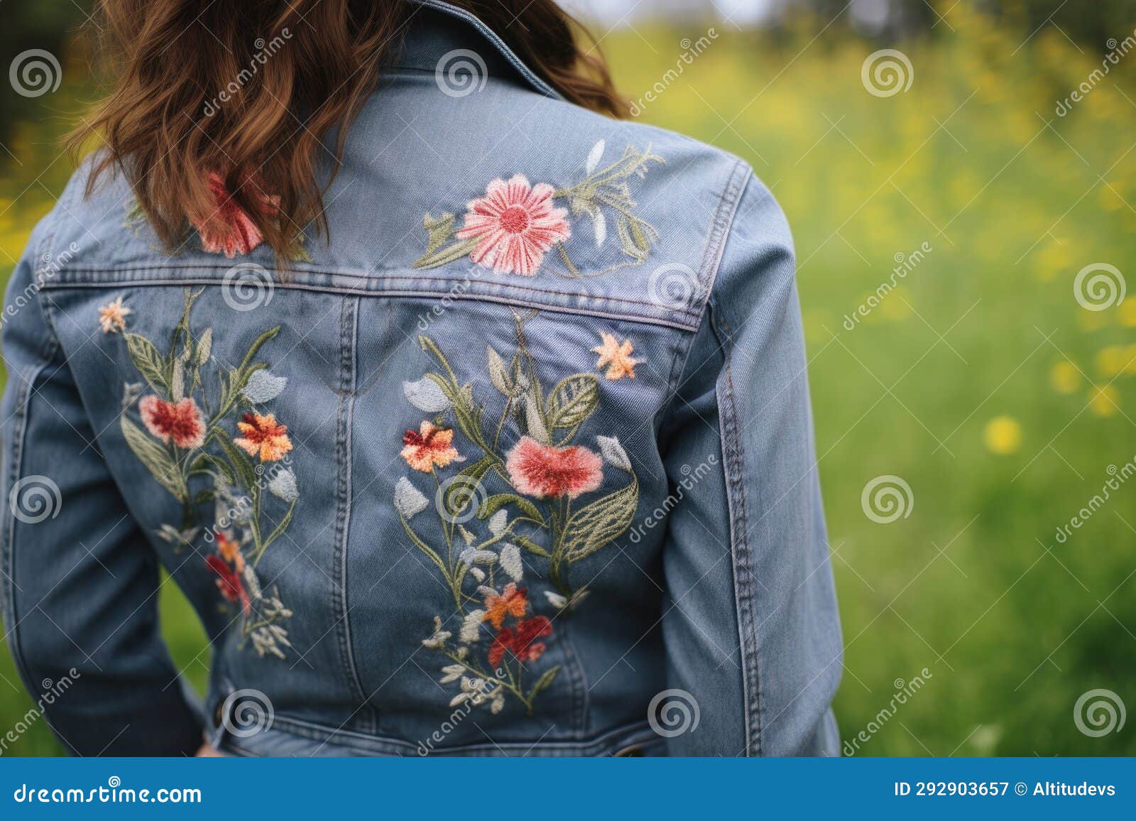 Embroidered Back of a Denim Jacket Stock Illustration - Illustration of ...