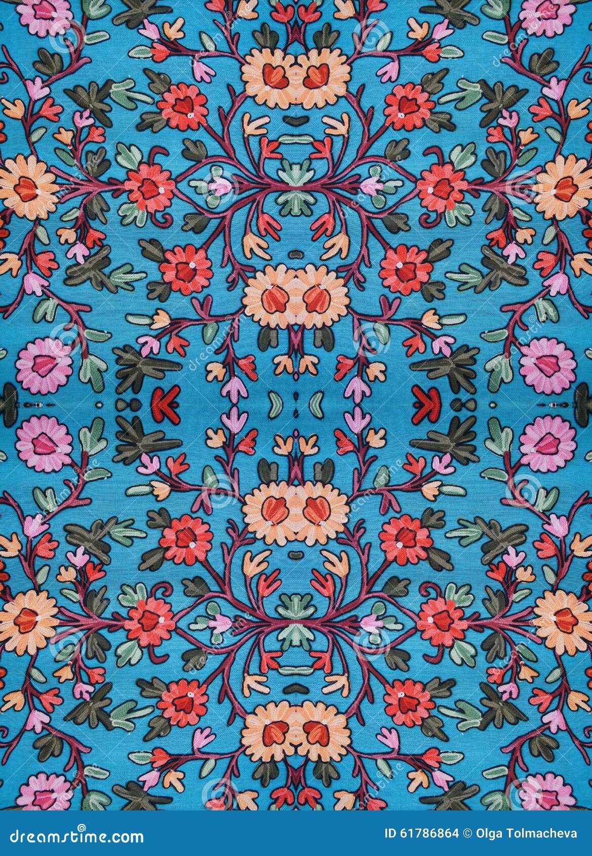 Embroidered Floral Pattern on the Fabric Stock Photo - Image of blue ...