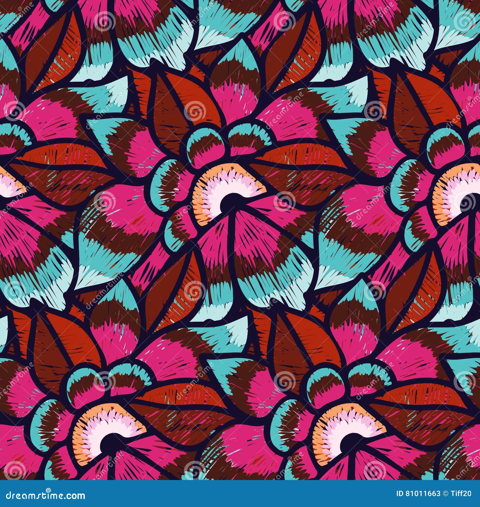 Embroidered flowers stock vector. Illustration of plant - 81011663