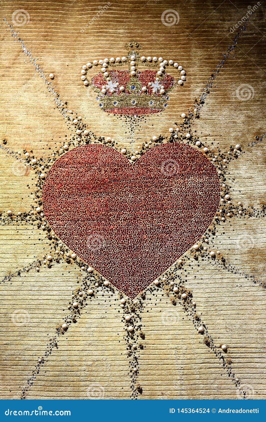 Embroidered Heart and Heraldic Crown on Tapestry Stock Illustration ...