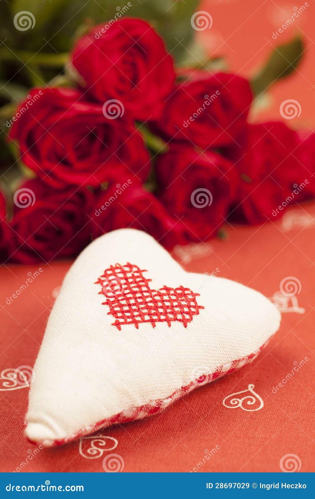 Embroidered Heart and Roses Stock Image - Image of crossstitch, white ...