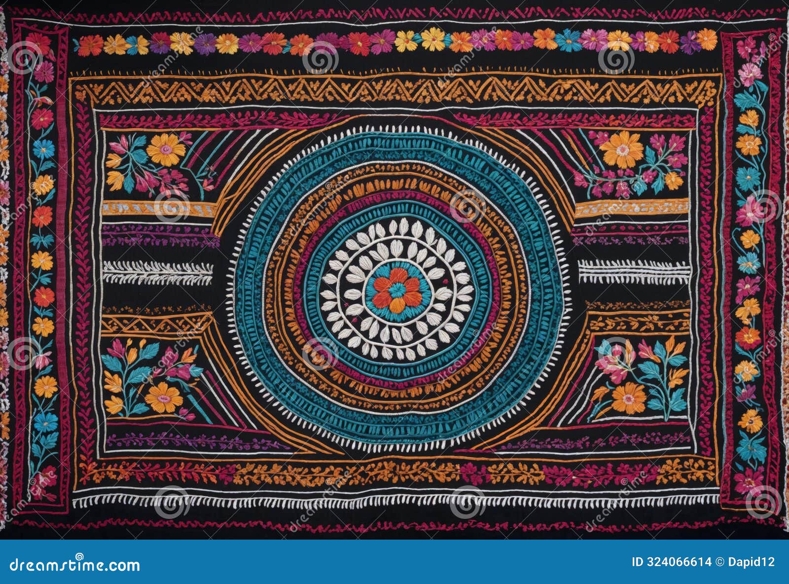 An Embroidered Hispanic Traditional Patterns Wall Hanging with Colorful ...