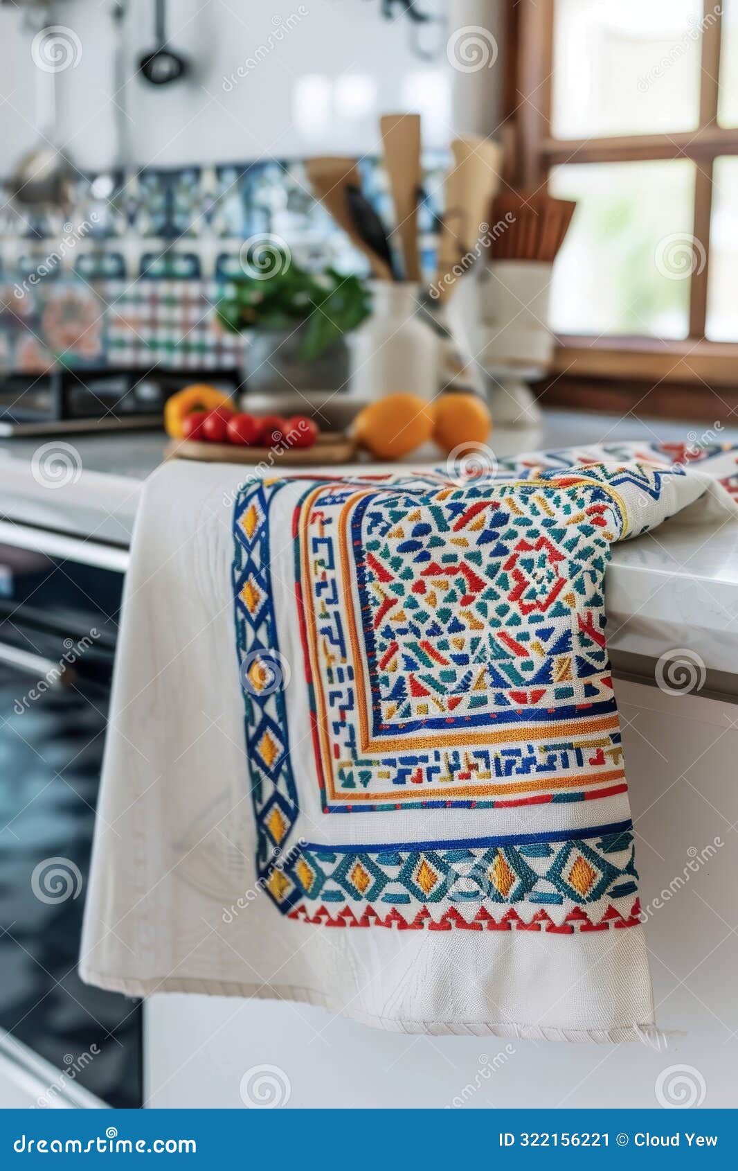 Embroidered Islamic Tea Towels Featuring Geometric Borders Stock ...