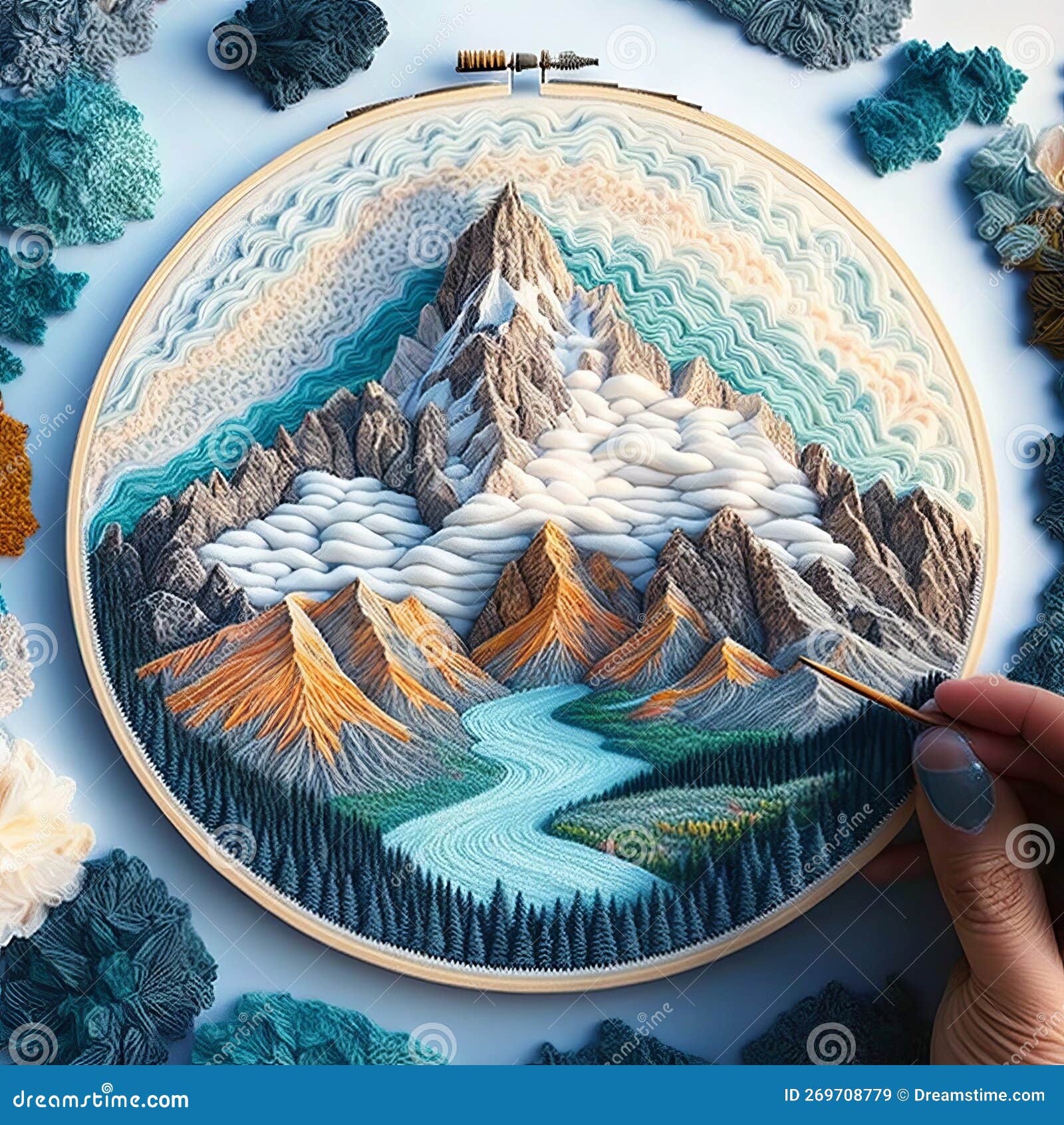 Embroidered Mountains (generative AI) Stock Illustration - Illustration ...