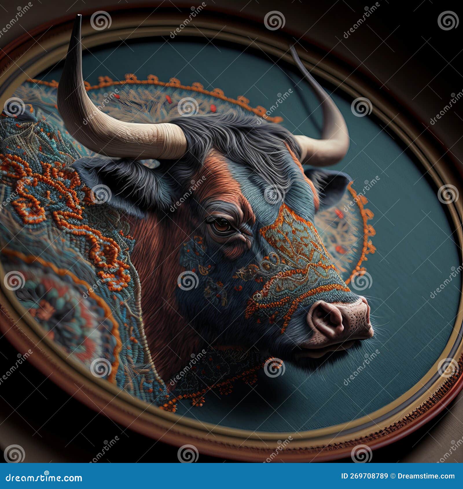 Embroidered Ox (generative AI) Stock Illustration - Illustration of ...