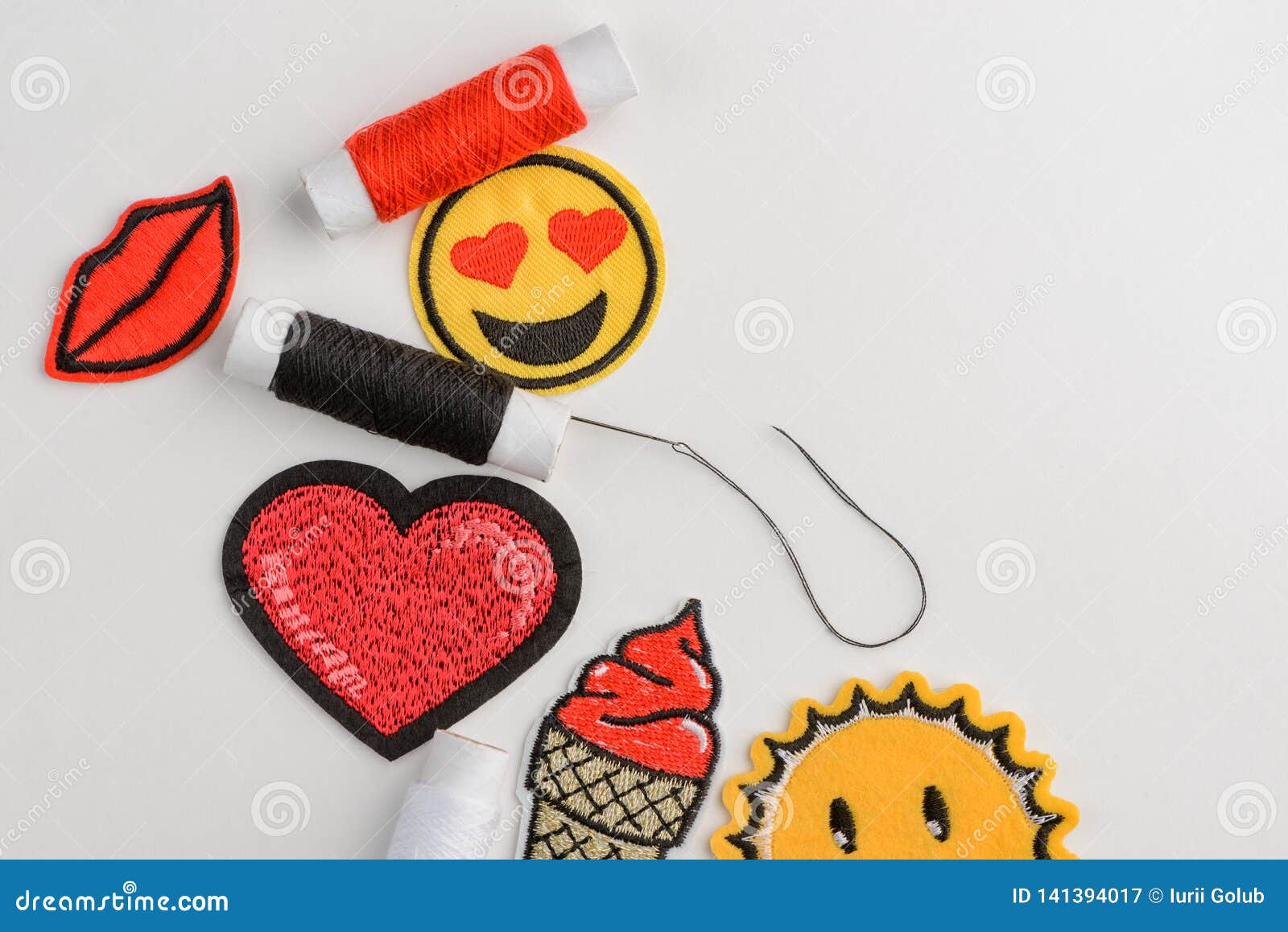 Embroidered Patches, Threads and Needle Stock Image - Image of makeover ...
