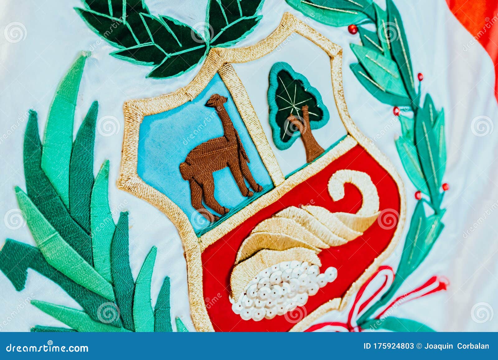 Embroidered Peru Shield Detail on the National Flag Stock Image - Image ...