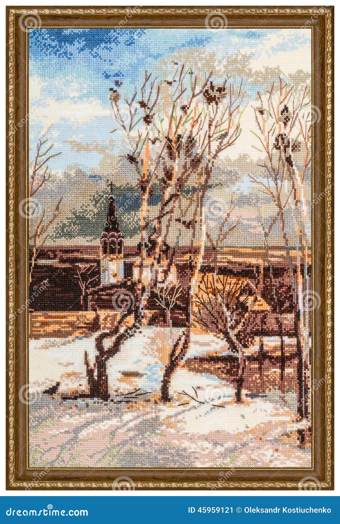 Embroidered Picture in the Frame Stock Illustration - Illustration of ...