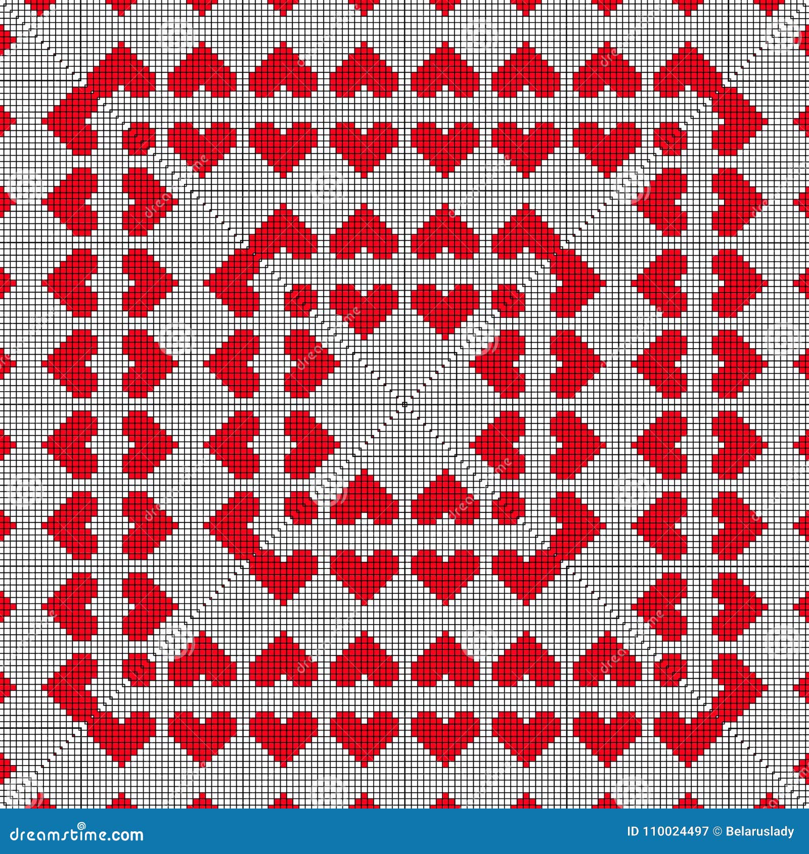 Embroidered Red Hearts, Square Pattern Brushes Stock Illustration ...