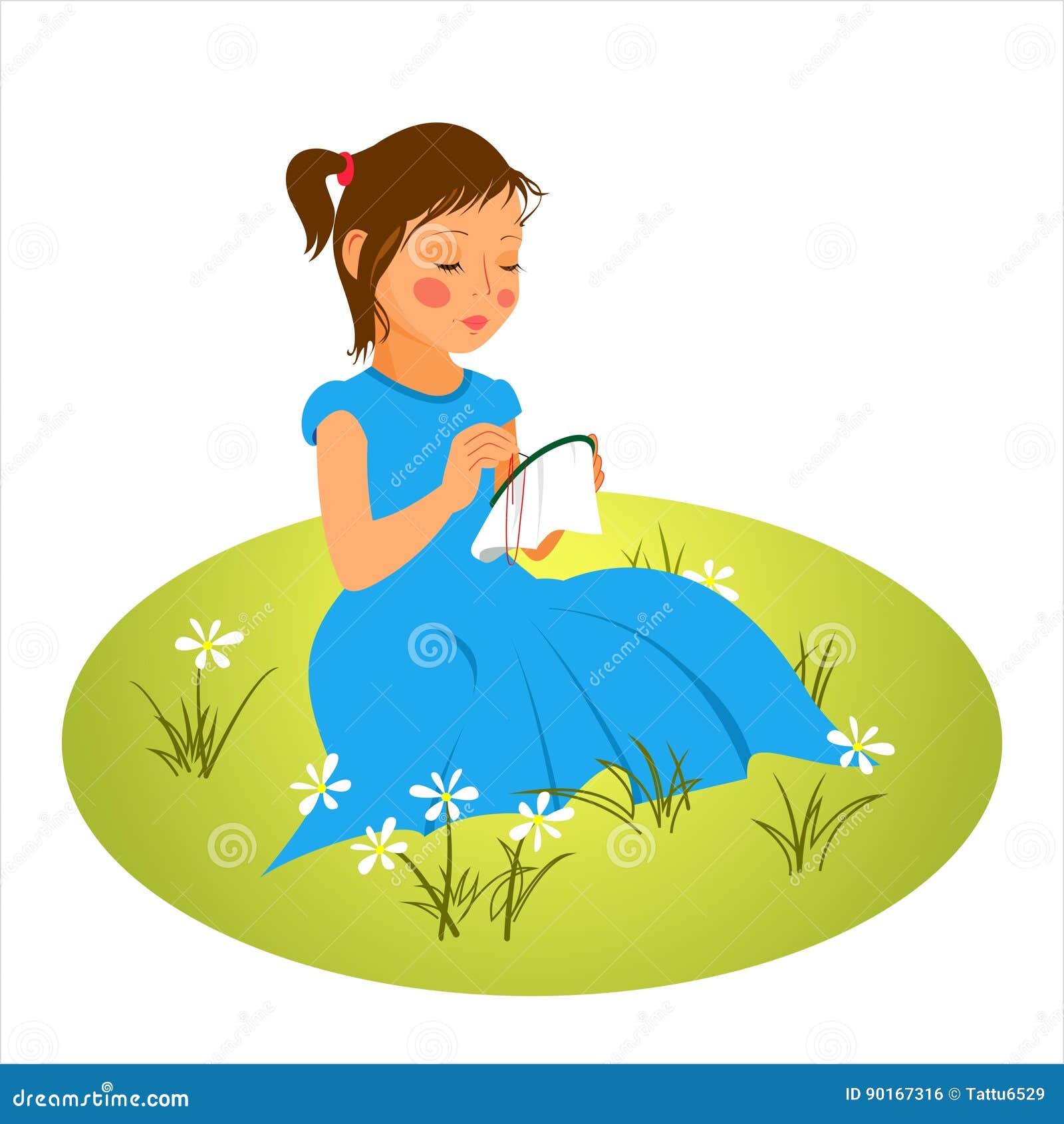 Embroiderer girl stock vector. Illustration of decor - 90167316
