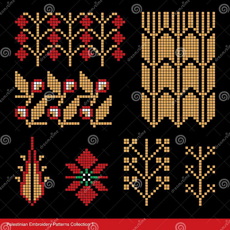 Traditional Palestinian Embroidery Motifs Collection. Stock Vector ...