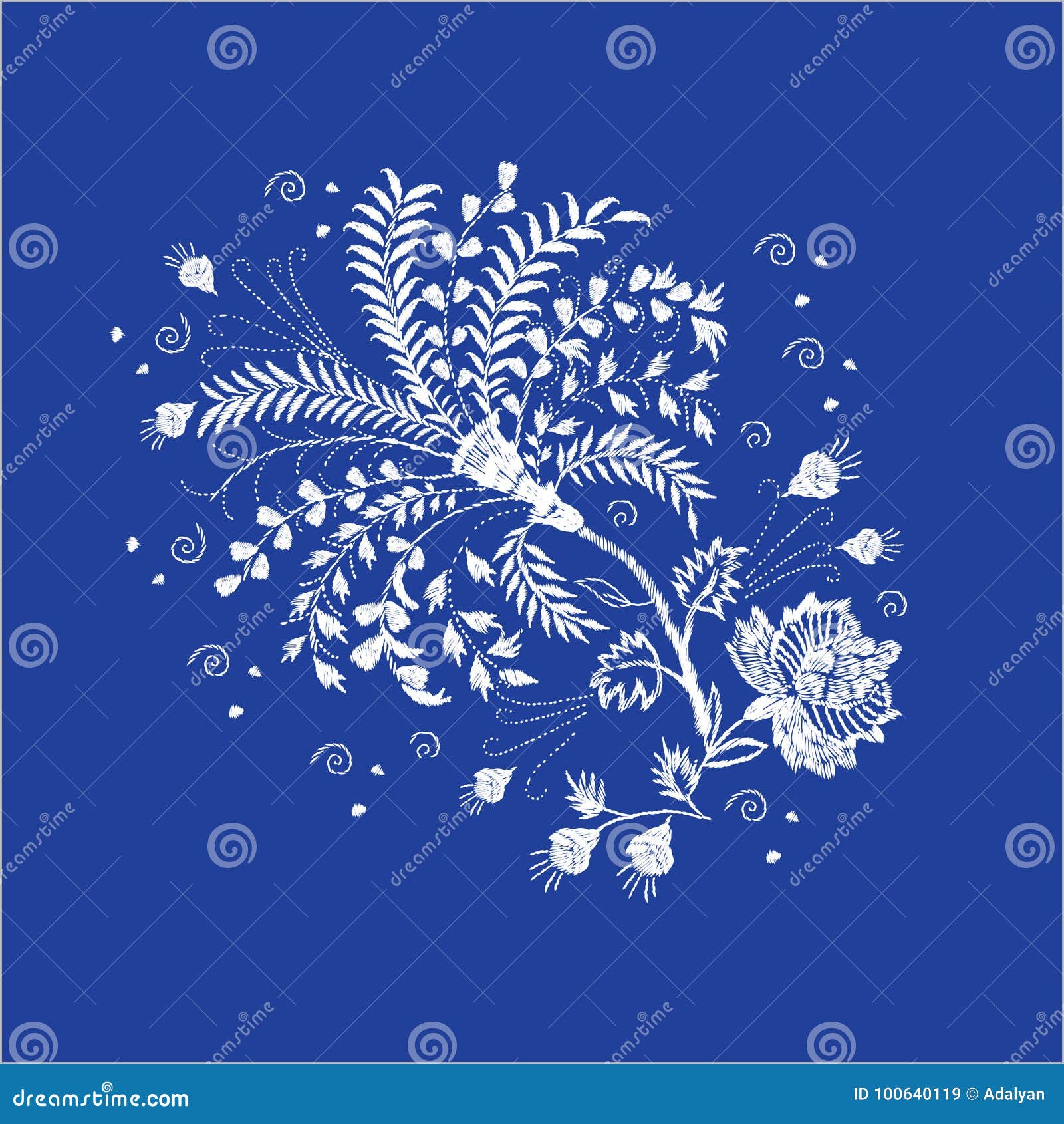 Embroidery on a Blue Background Stock Illustration - Illustration of ...