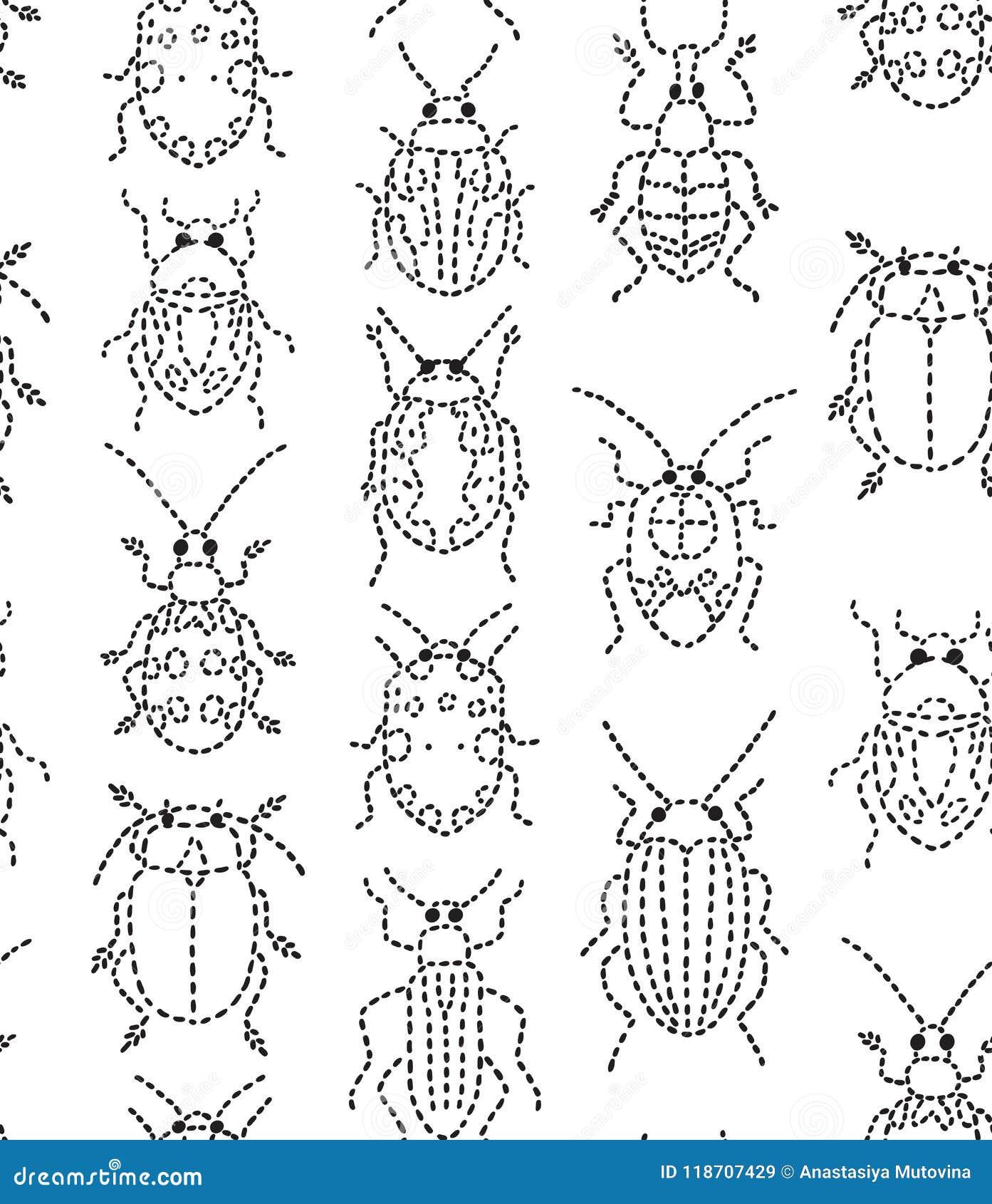 Embroidery Bugs Seamless Pattern on White Background. Vector ...