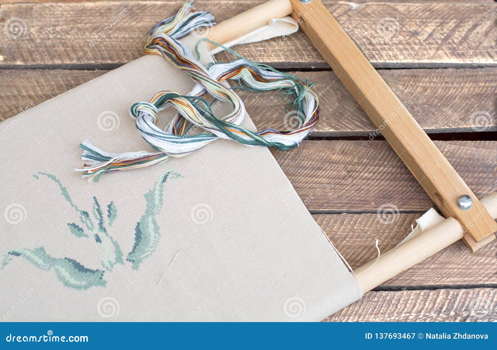 Embroidery Canvas on a Frame with Threads Stock Image - Image of gamma ...