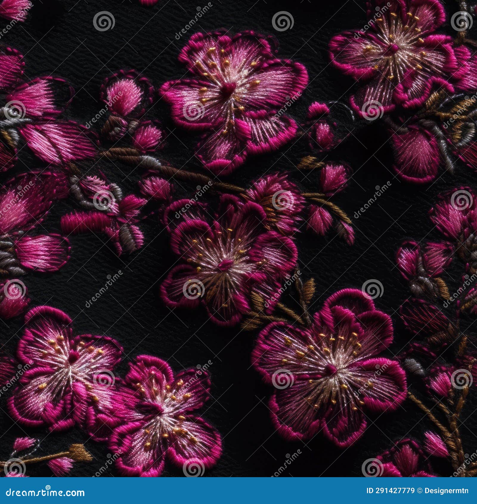 Embroidery Cherry Blossom Flowers Seamless Pattern Stock Illustration ...