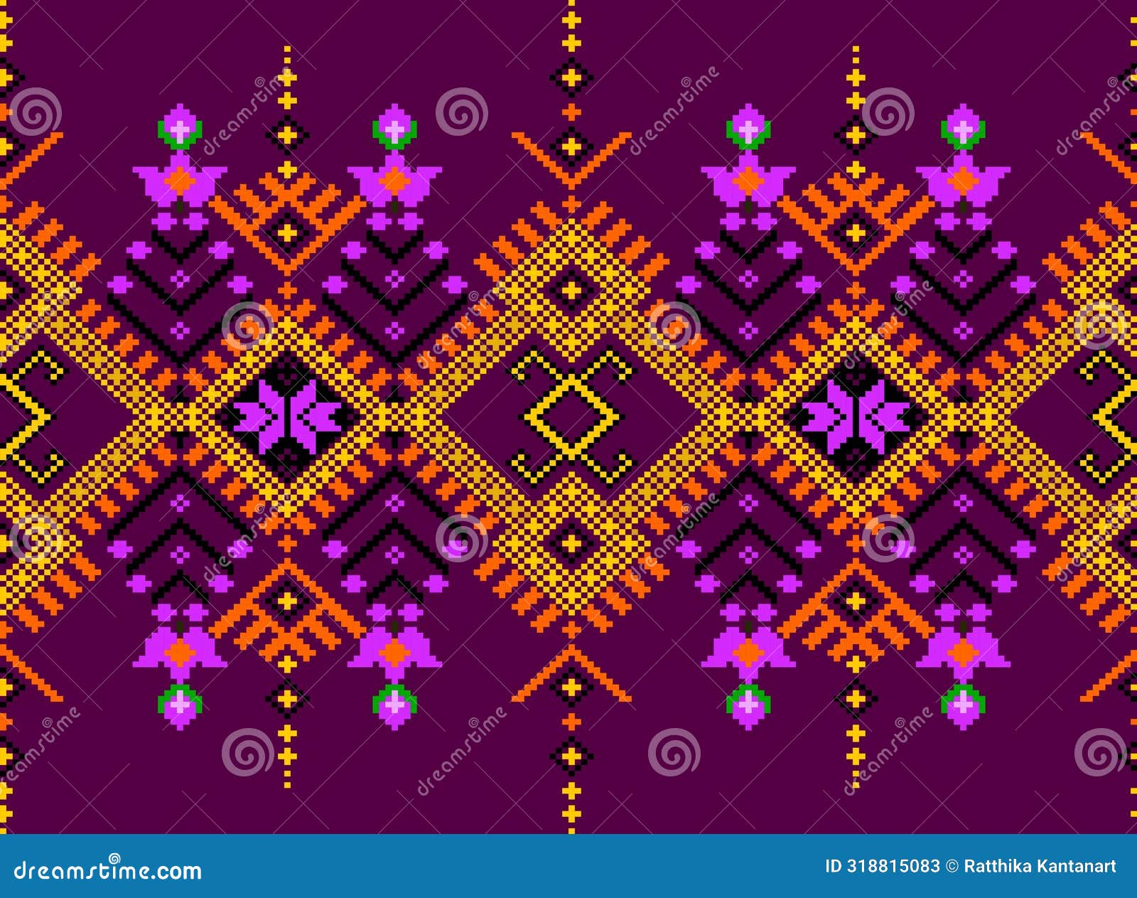 Embroidery Cross Stitch. Ethnic Patterns. Pixel Horizontal Seamless ...