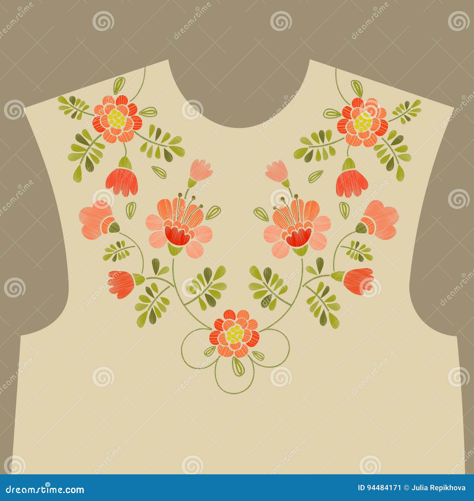 Embroidery Floral Neckline Design Stock Vector - Illustration of leaf ...