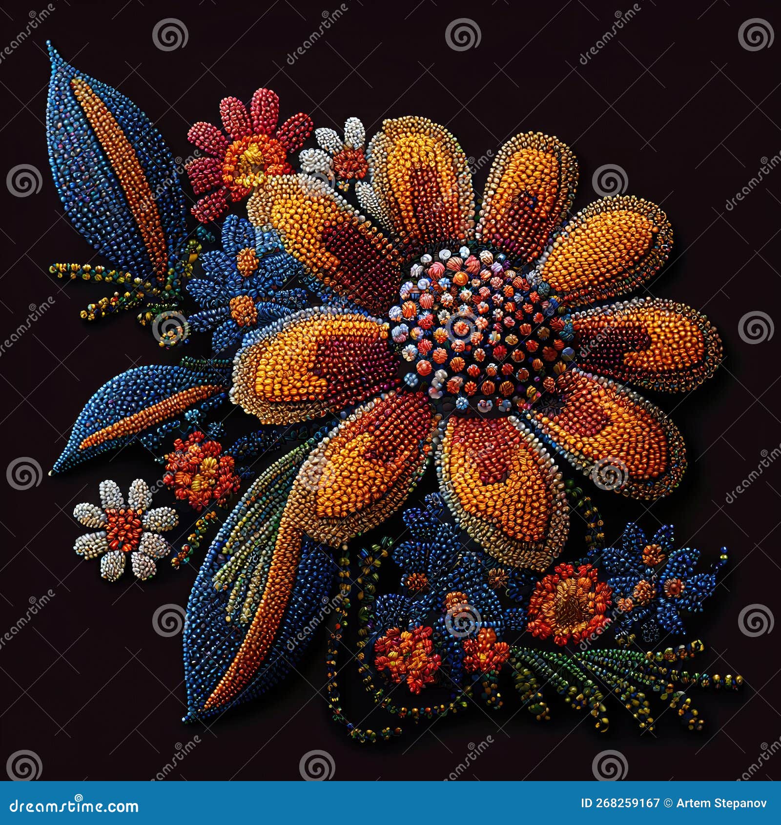 Embroidery Flower, Floral Pattern with Small Beads, Embroidered ...