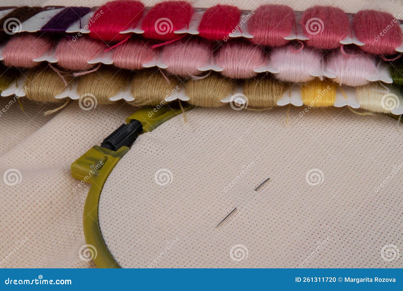 Embroidery Frame with Canvas and Threads Stock Photo - Image of colored ...