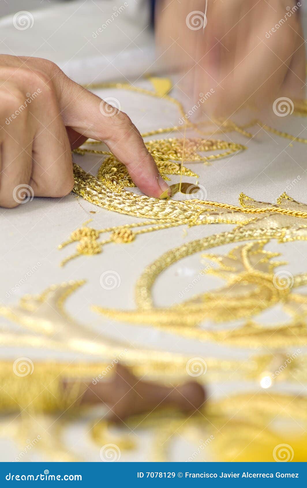 Embroidery in gold stock image. Image of thread, cross - 7078129