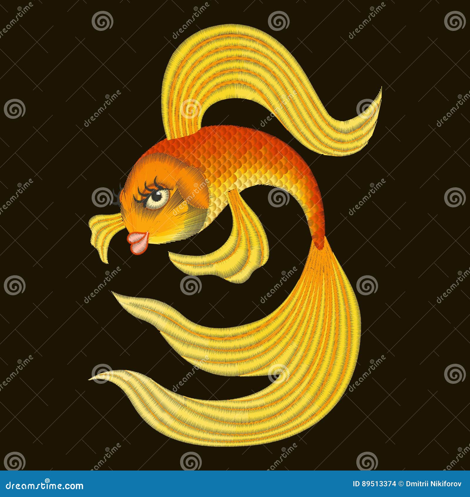 Embroidery Gold Fish from a Fairy Tale. Vector Illustration Stock ...