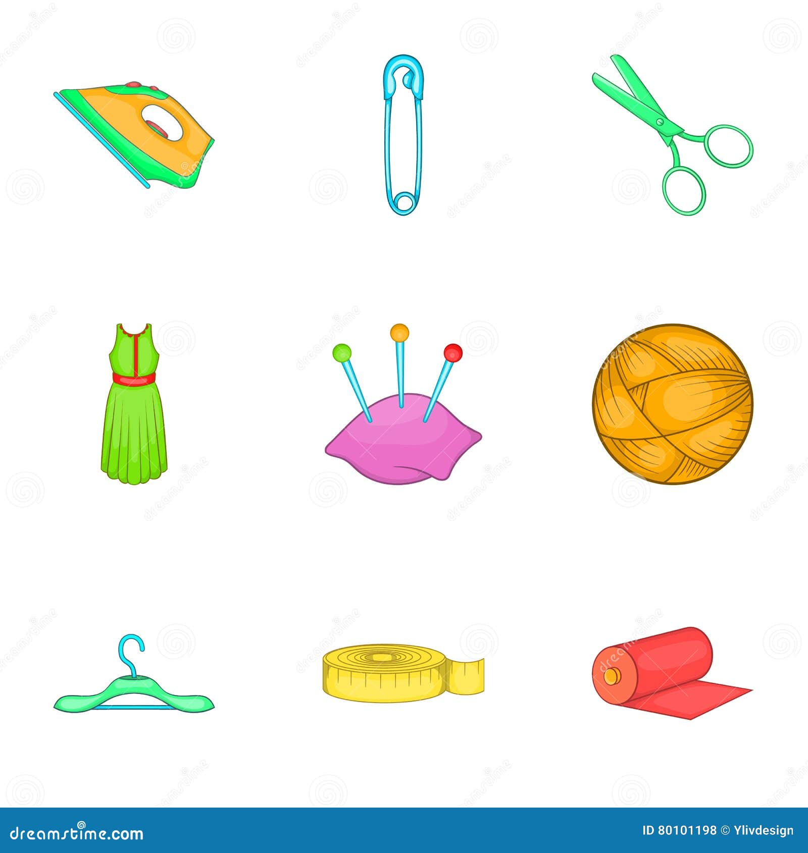 Embroidery Kit Icons Set, Cartoon Style Stock Vector - Illustration of ...