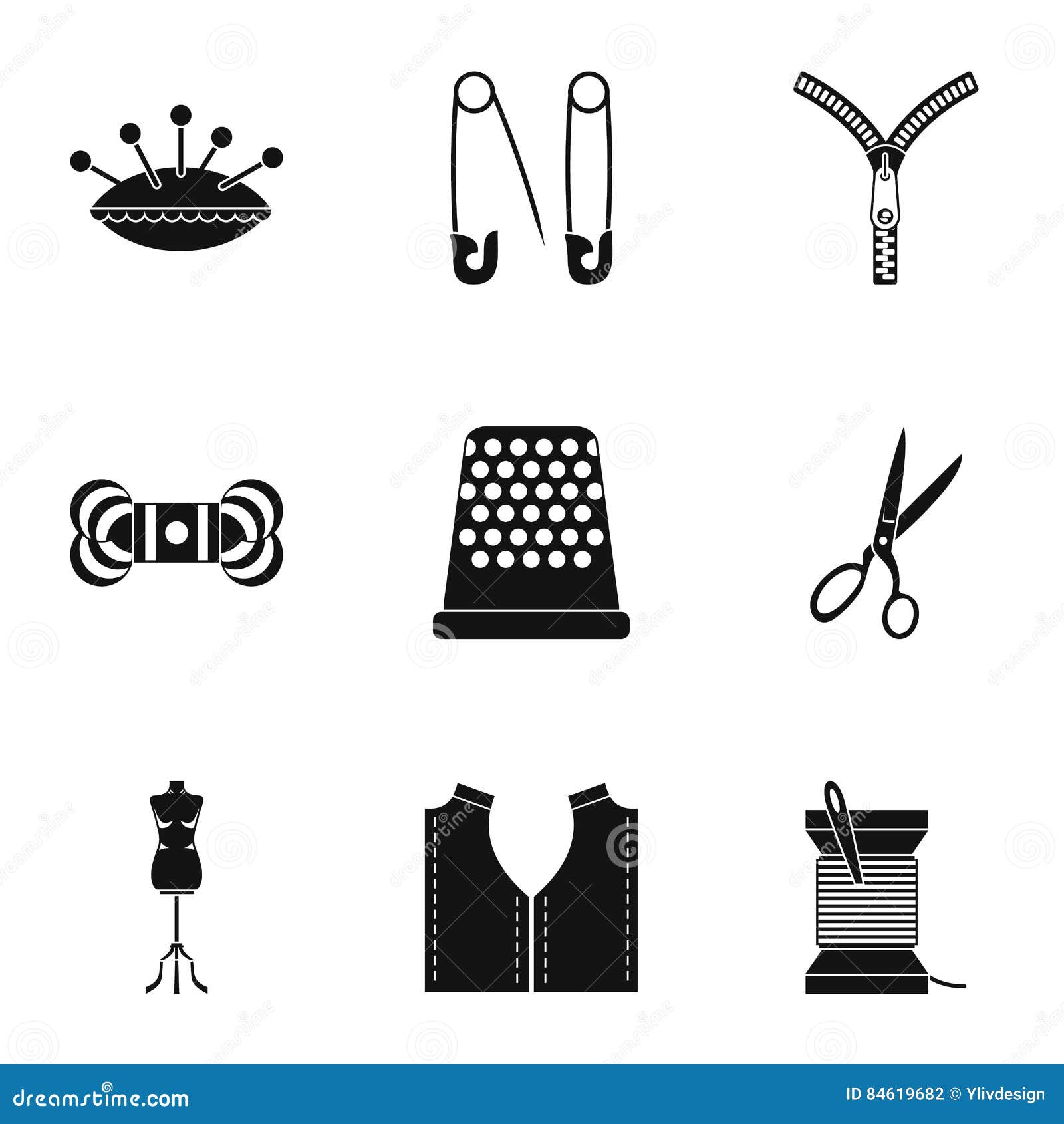 Embroidery Kit Icons Set, Simple Style Stock Vector - Illustration of ...