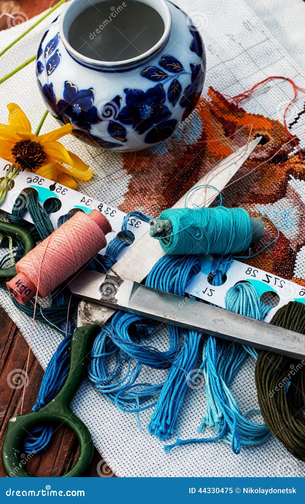 Embroidery stock image. Image of coil, scissors, embroider - 44330475