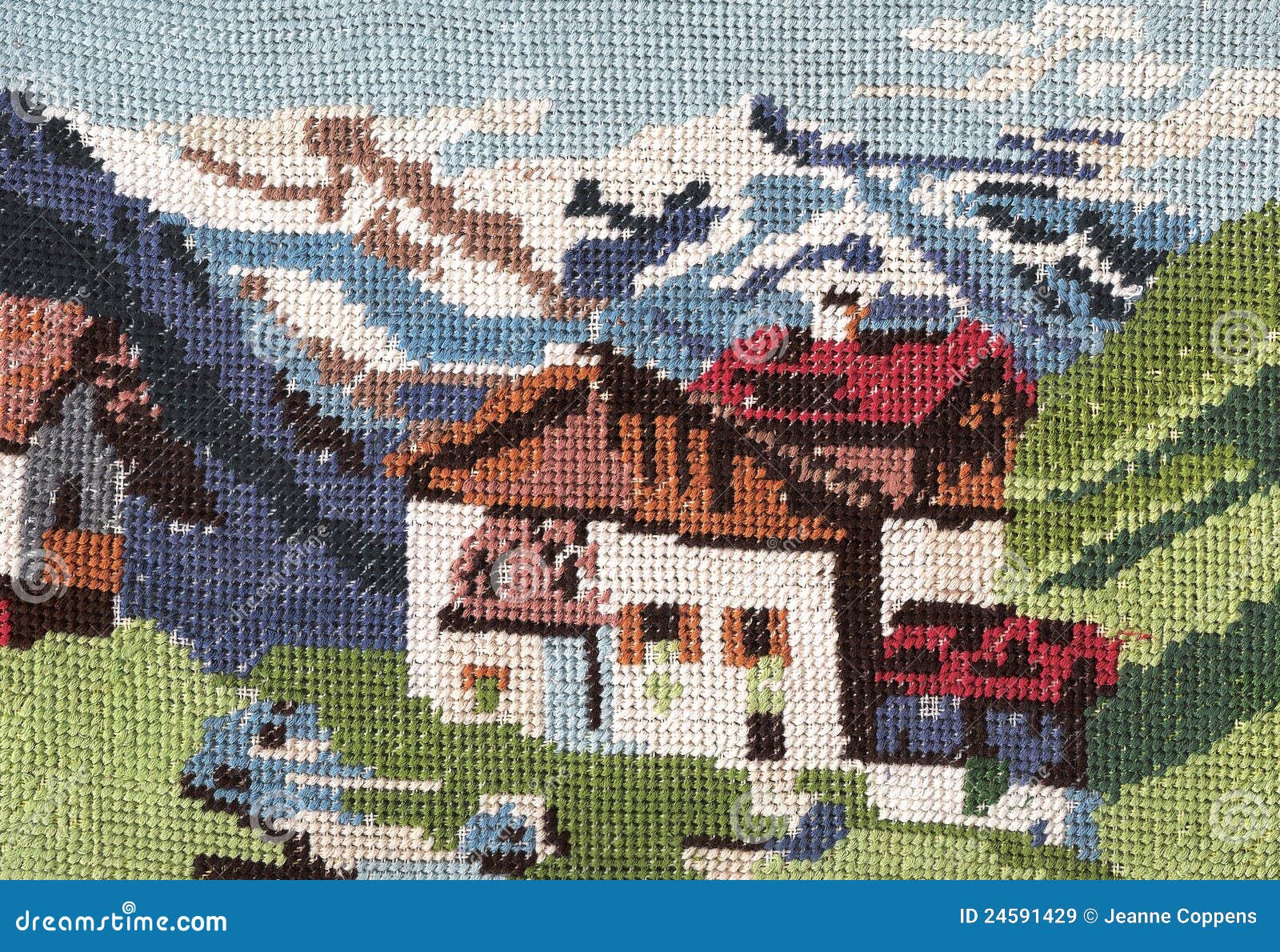 Embroidery Mountain Landscape. Stock Image - Image of handwork ...