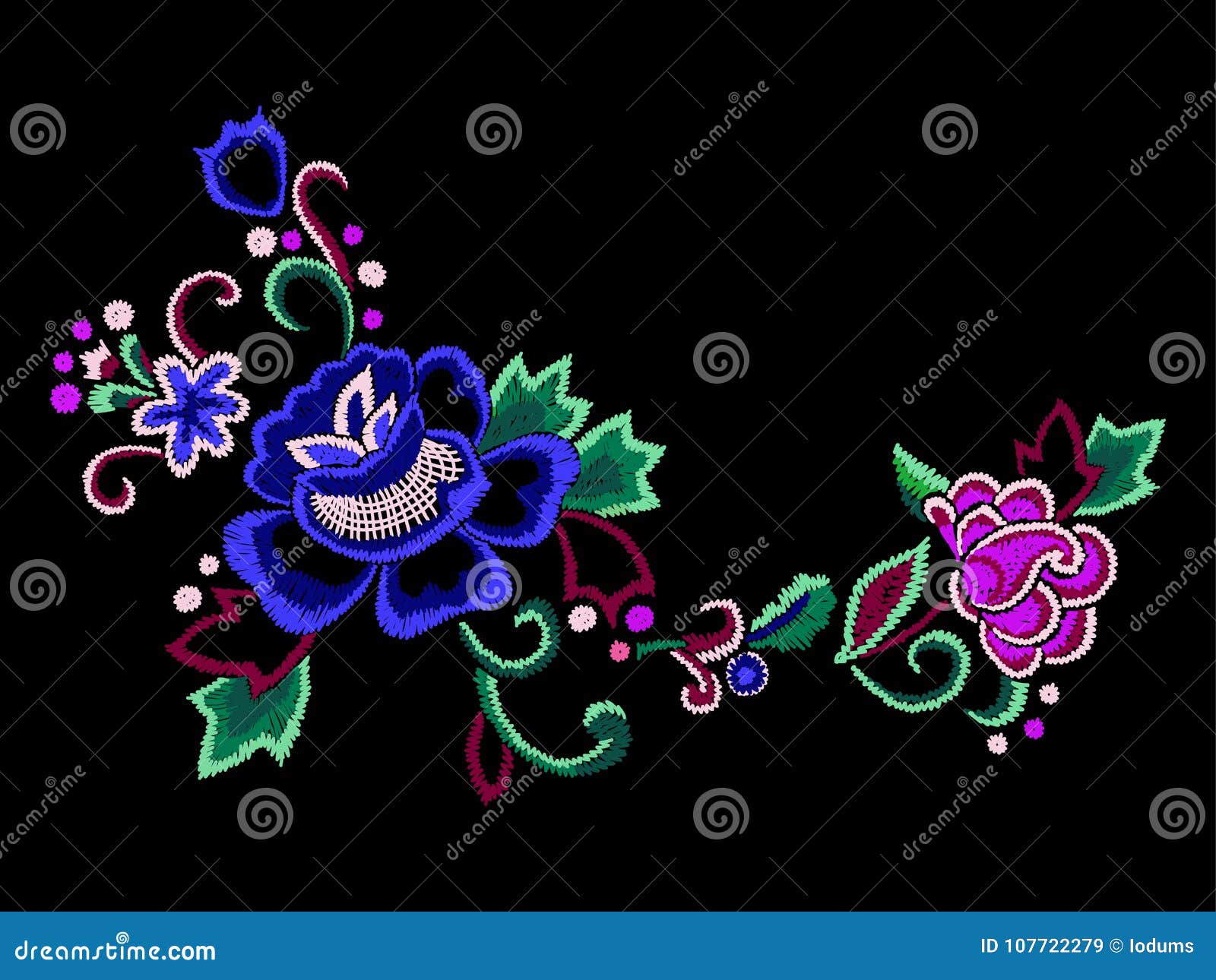 Embroidery Native Roses. Vector Embroidered Ethnic Flowers. Stock ...