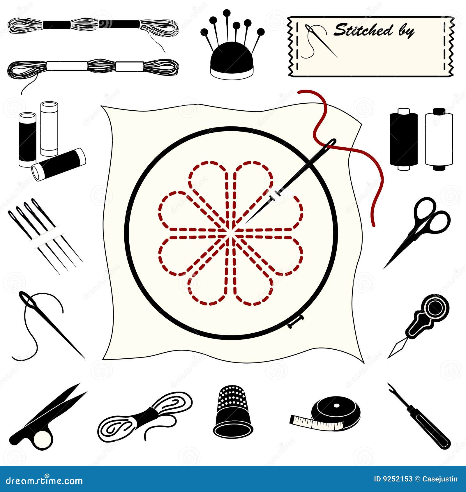 Embroidery and Needlework Icons Stock Vector - Illustration of measure ...