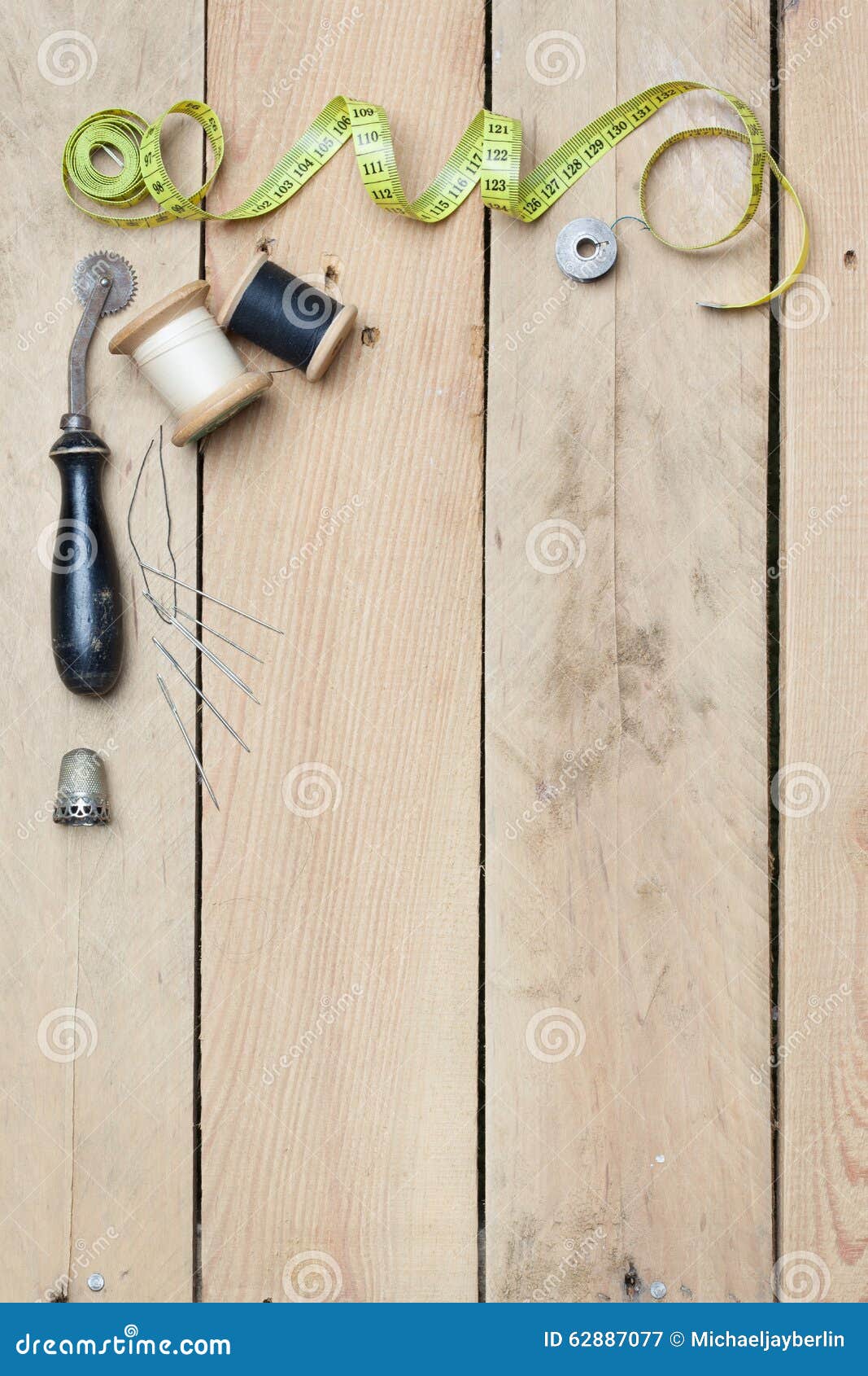 Embroidery and Needlework Tools on Wood Background Stock Image - Image ...