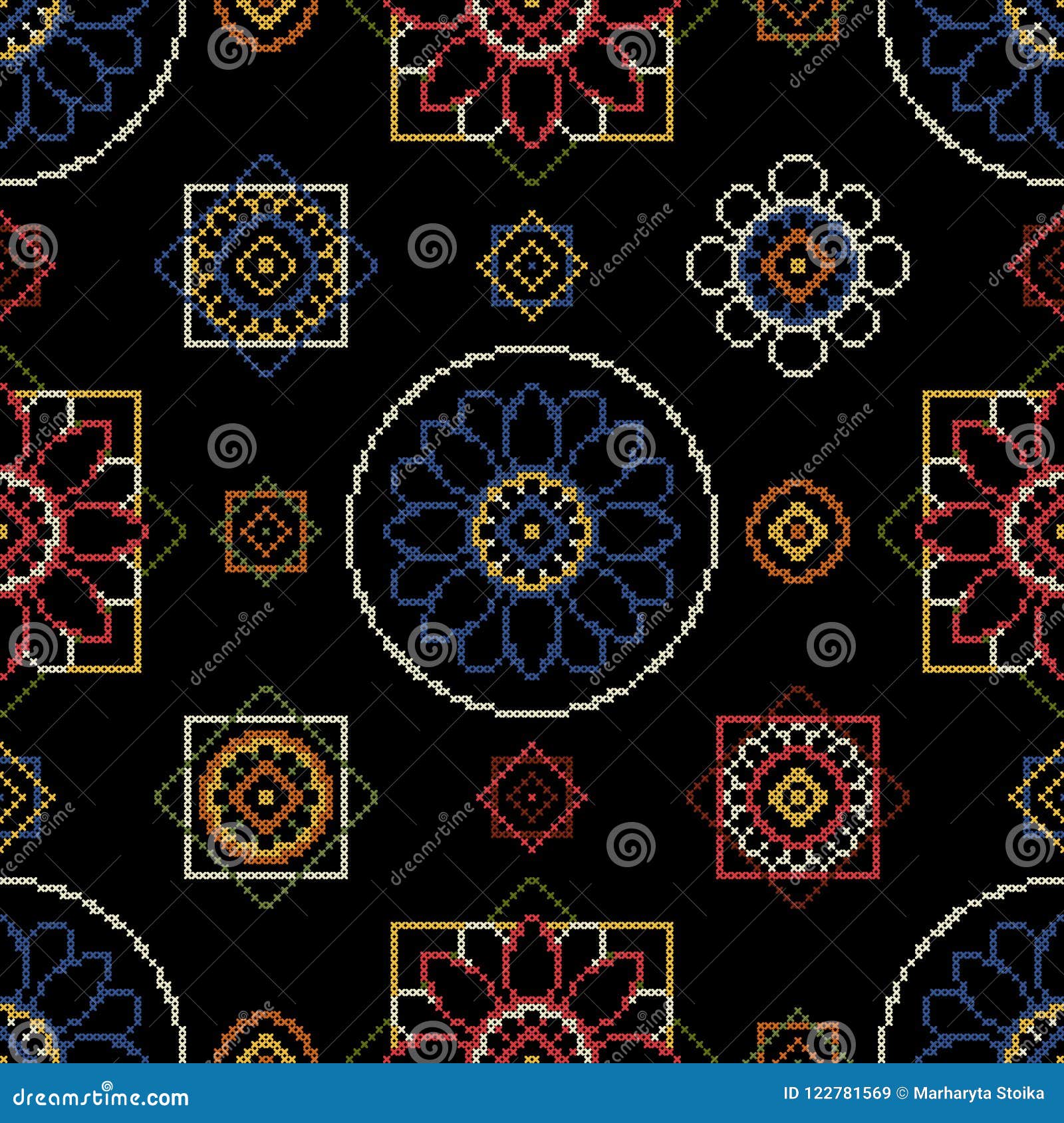 Embroidery Pattern. Bright Seamless Dark Background for Wallcovering ...