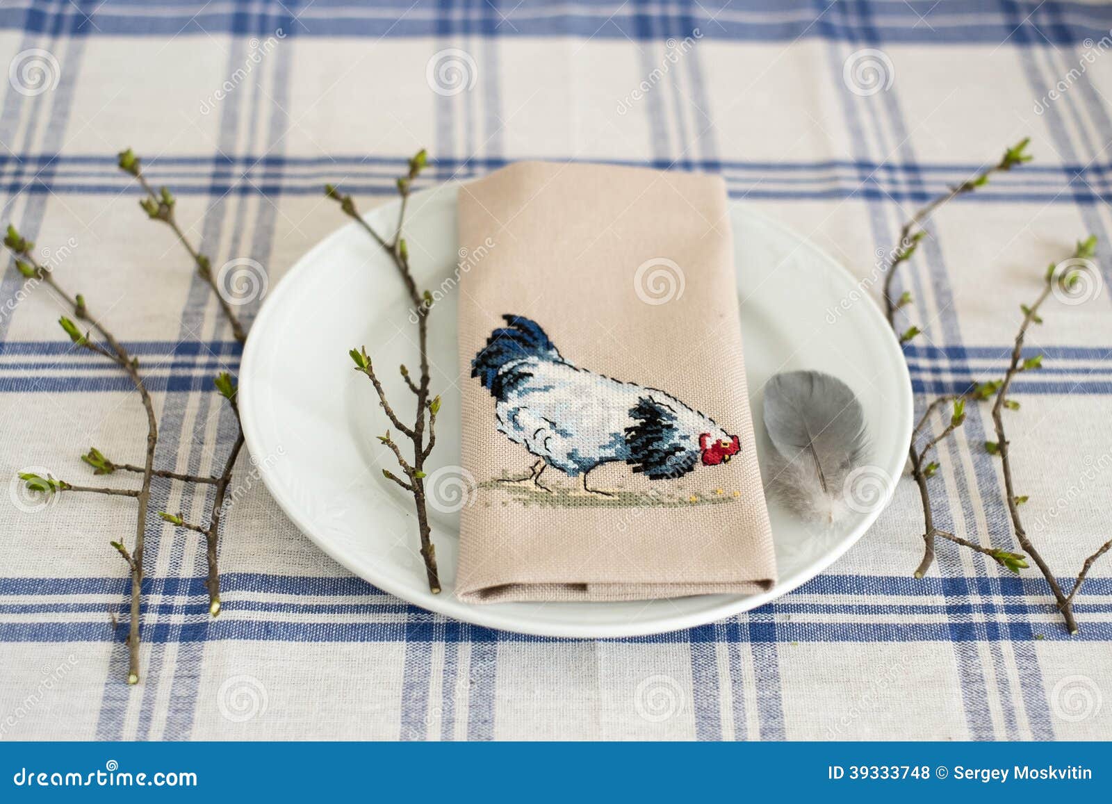 Embroidery on a Plate with Chicken Stock Photo - Image of chicken ...