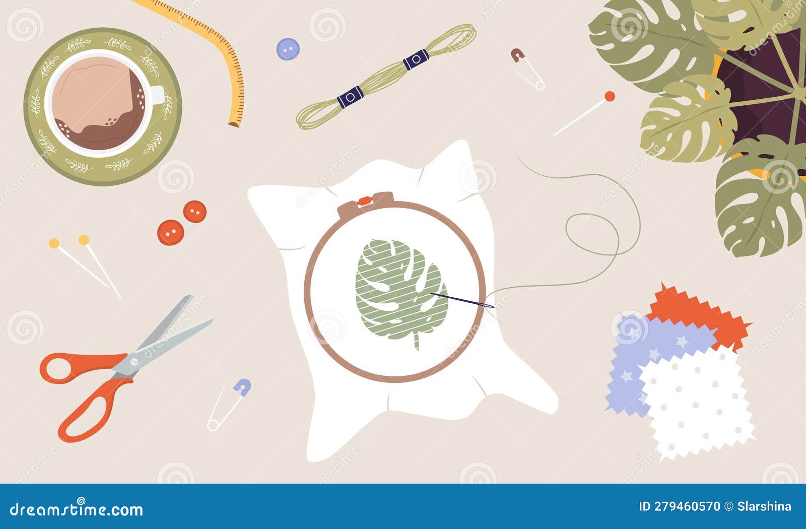 Embroidery Process. Workshop, Needlework and Knitting. Needle and ...