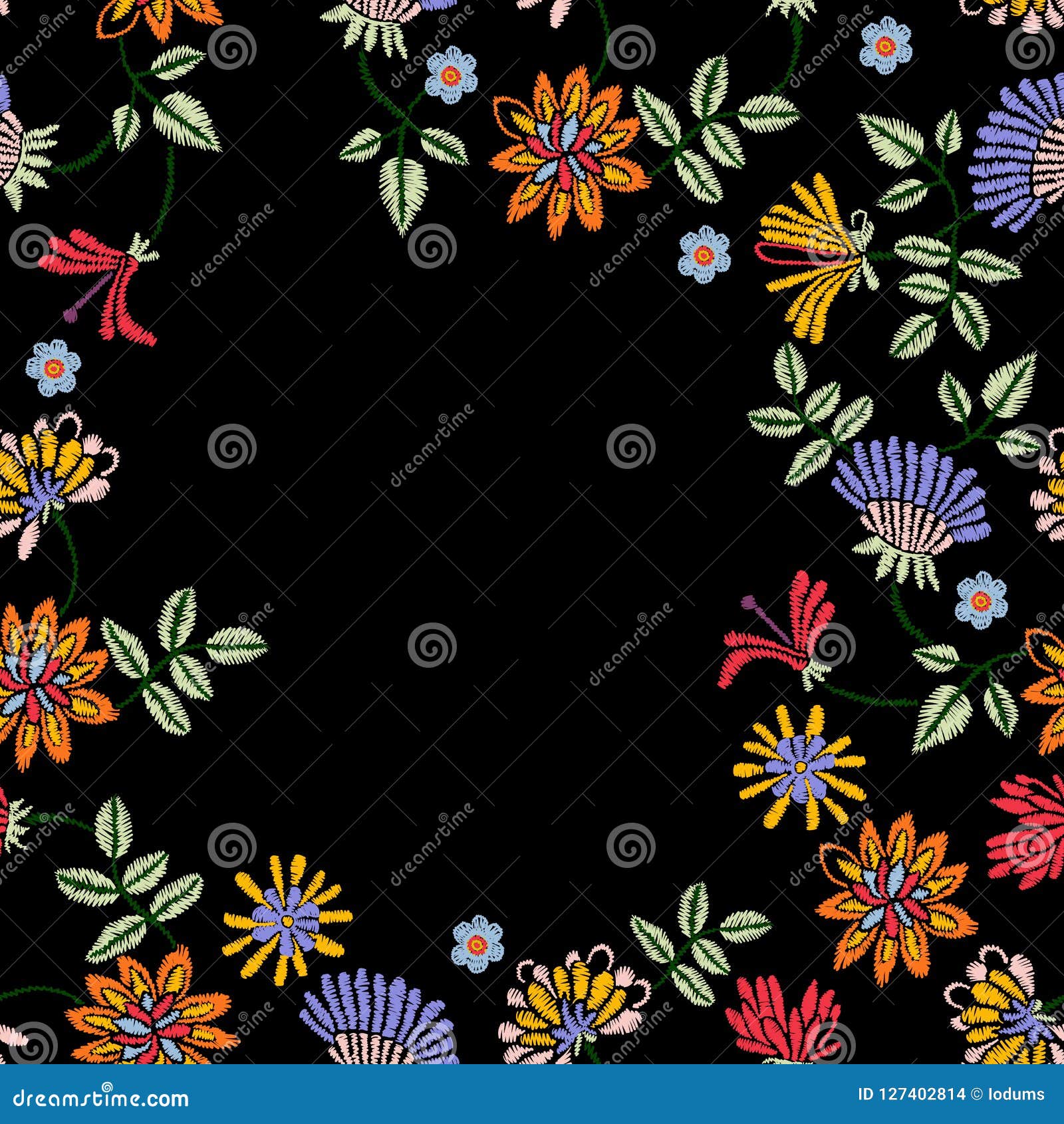 Embroidery Repeat Pattern with Ethnic Flowers. Stock Vector ...