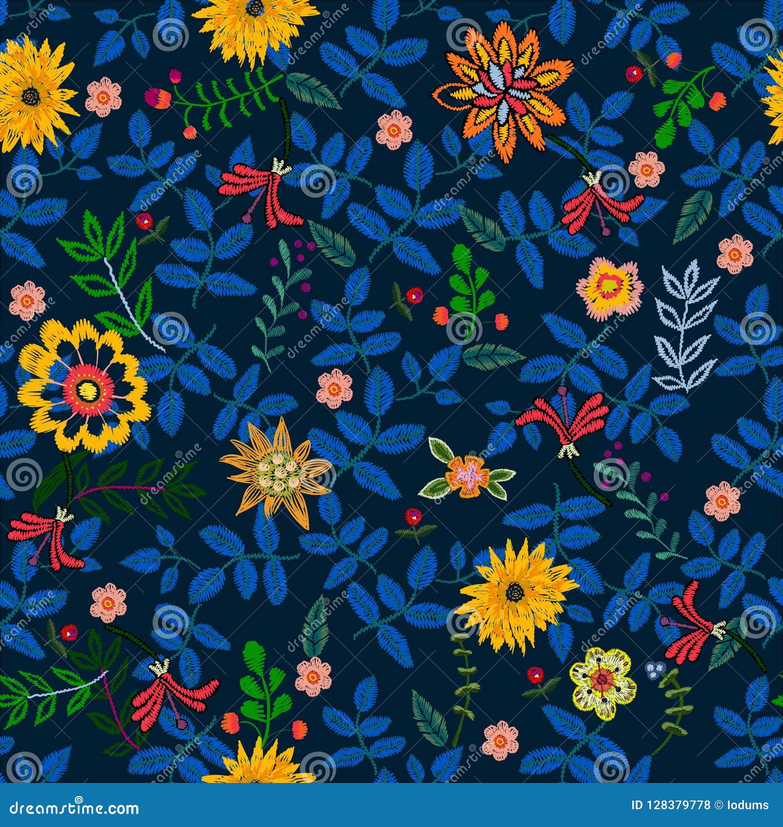 Embroidery Repeat Pattern with Ethnic Flowers. Stock Vector ...