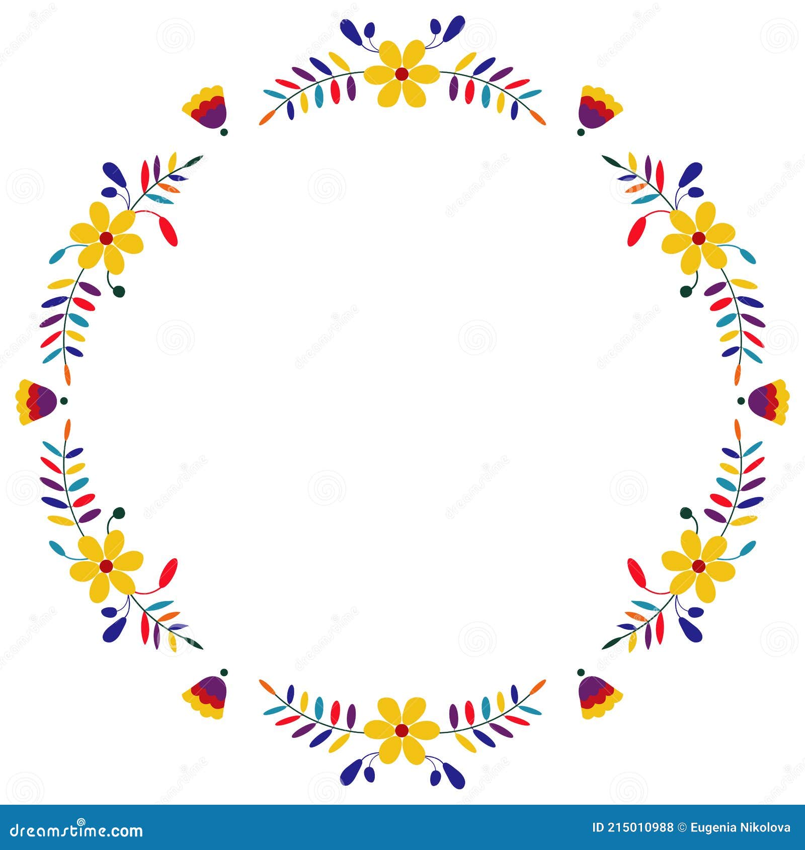 Embroidery Round Floral Frame Border. Mexican Otomi Embroidery. Folk ...