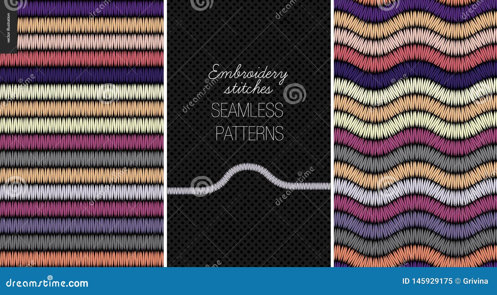 Embroidery Satin Stitch Seamless Patterns Stock Vector - Illustration ...