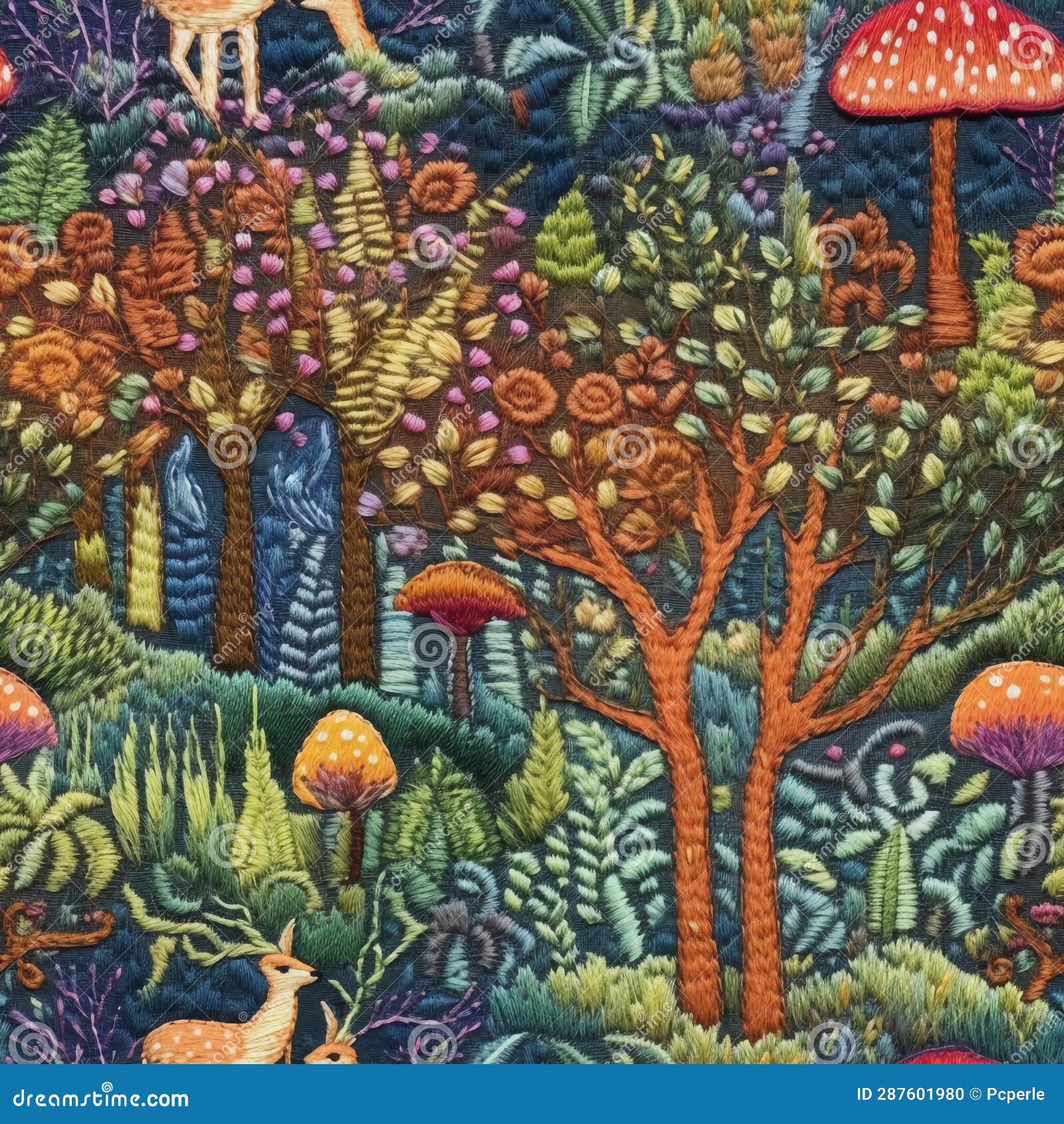 Embroidery. Seamless Pattern of a Magical Enchanted Forest Stock ...